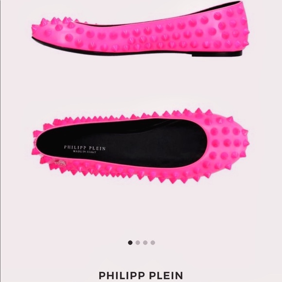 Philipp Plein | Shoes | Philipp Plein Studded Hot Pink Spiked Flats ...
